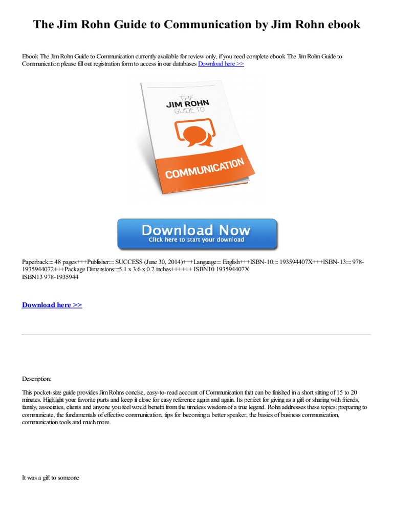 The Jim Rohn Guide To Communication by Jim Rohn Ebook: Download Here ...