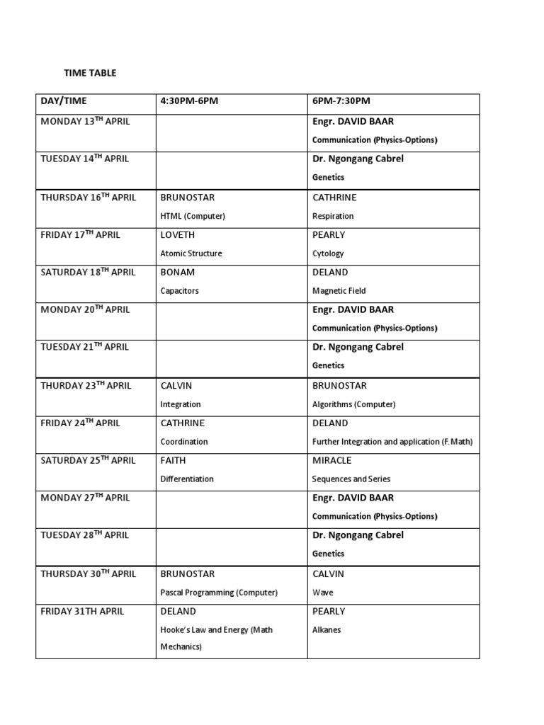TIMETABLE | PDF | Particle Physics | Physics