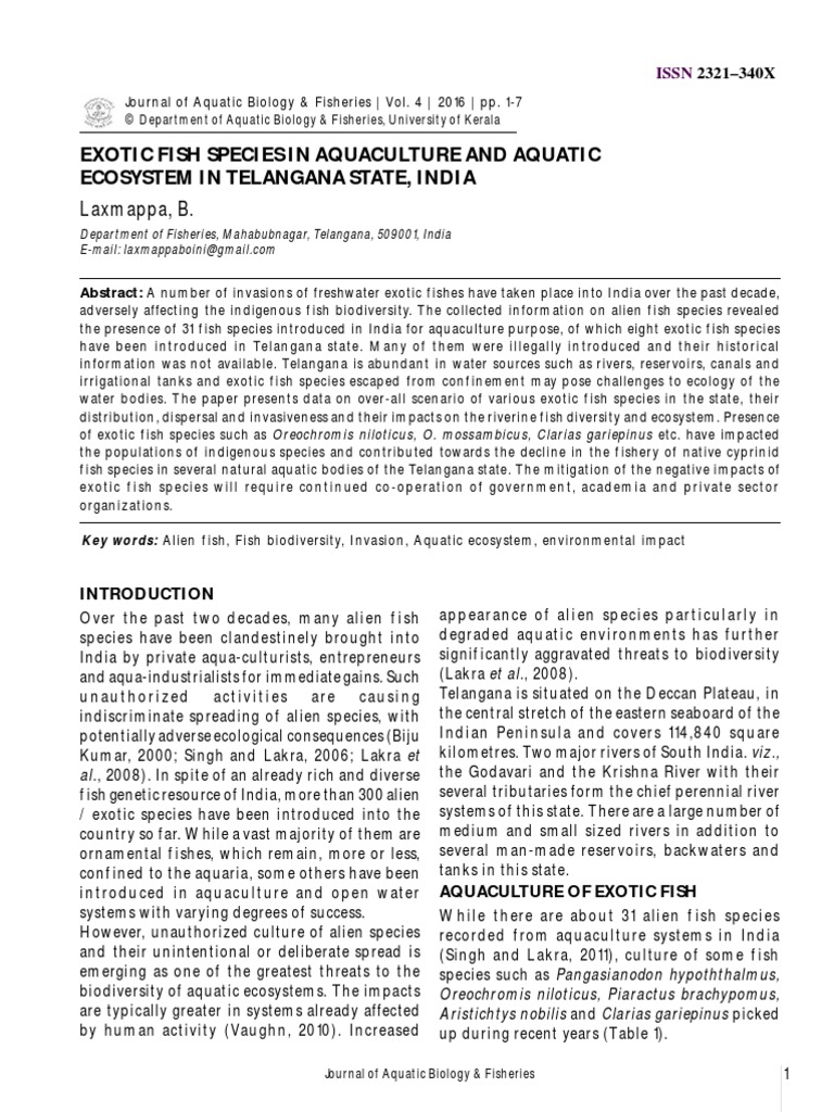 Exotic Fish Species in Aquaculture and Aquatic | PDF | Introduced ...