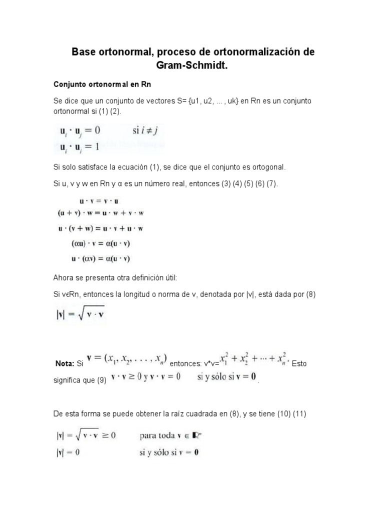 Base Ortonormal Proceso de Ortogonalizacion de Gram-Schmidt | PDF ...