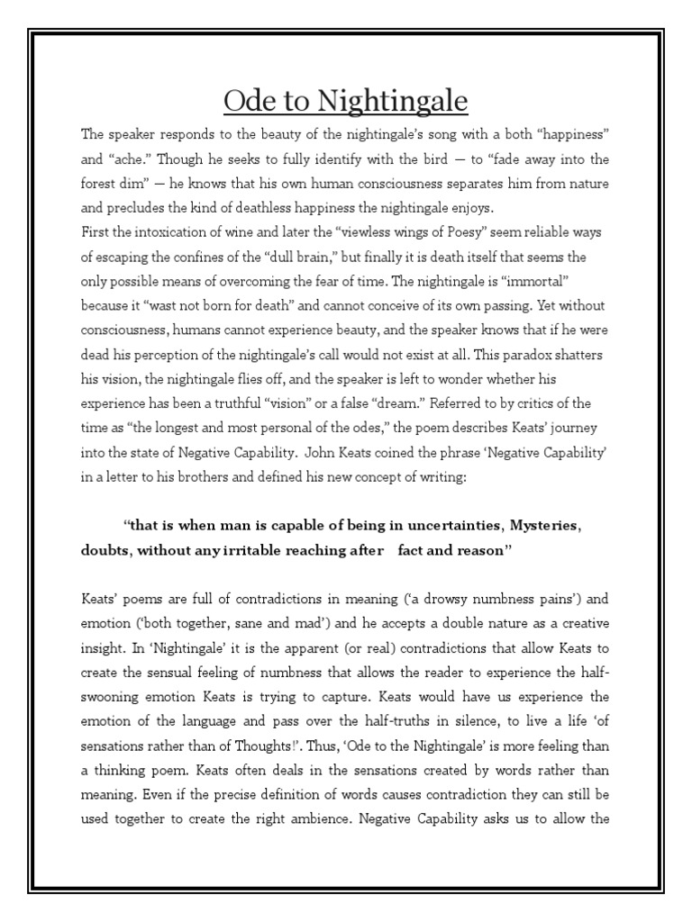 Ode To Nightingale by Keats | PDF | John Keats | Poetry