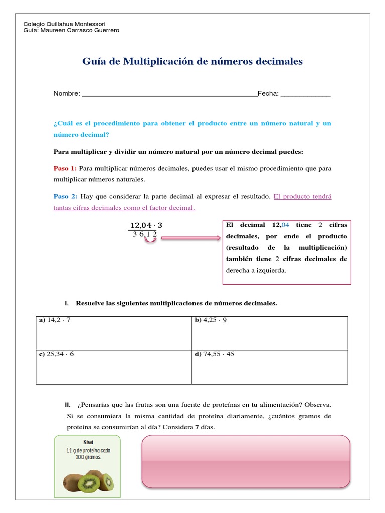 Guía Multiplicación de Números Decimales | PDF