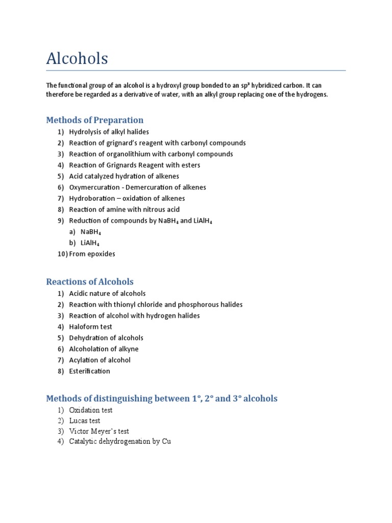Alcohols: Methods of Preparation | PDF | Alcohol | Alkene