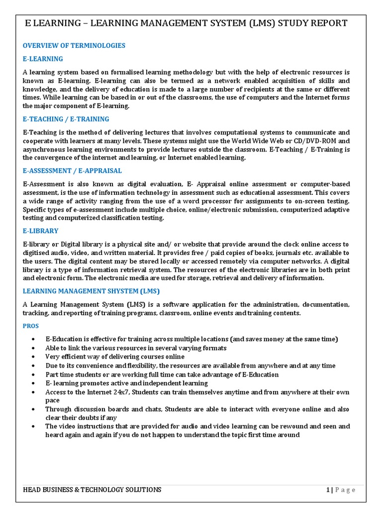 E Learning - Study Report - 27122019 | Download Free PDF | Educational ...