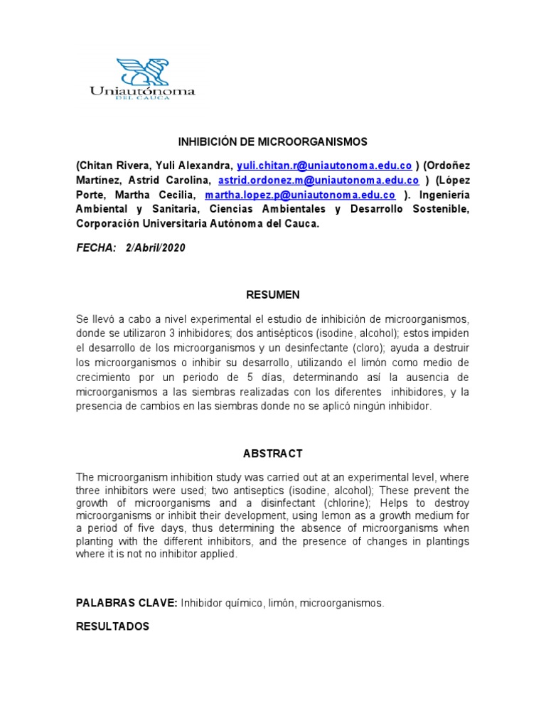 Inhibición de Microorganismos con Antisépticos | PDF | Descomposición ...