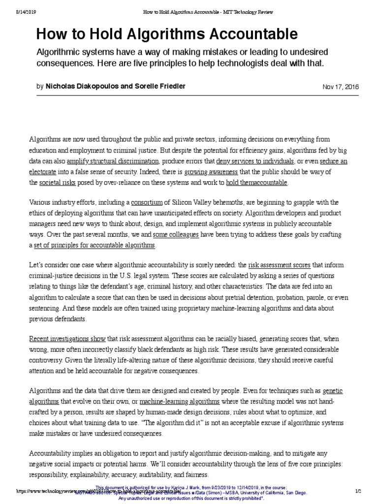 Algorithm Accountability Principles | PDF | Machine Learning | Risk