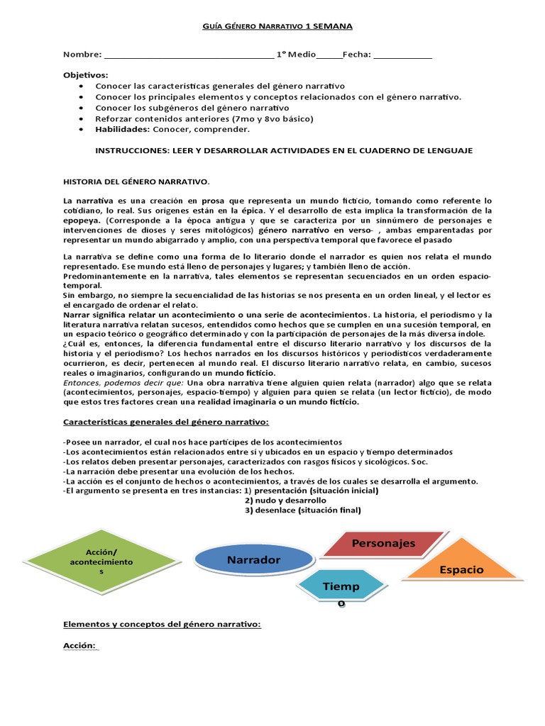 Guia Genero Narrativo para Primero Medio d1 | PDF | Narrativa | Poesía ...