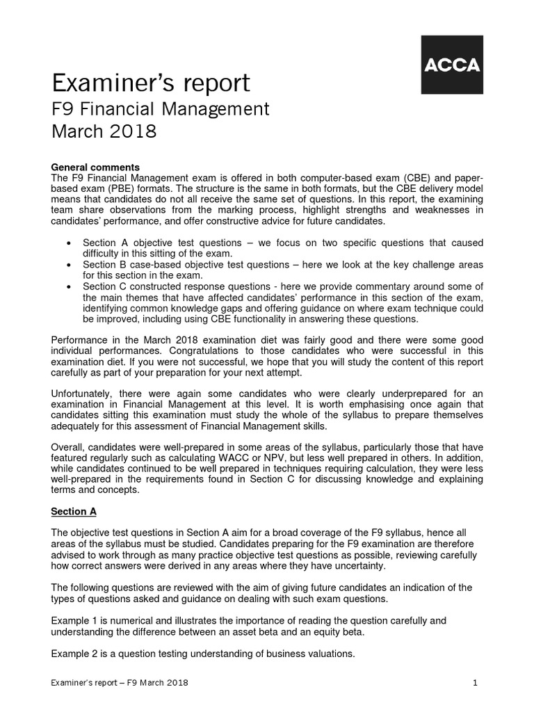 Examiner's Report: F9 Financial Management March 2018 | PDF | Net ...