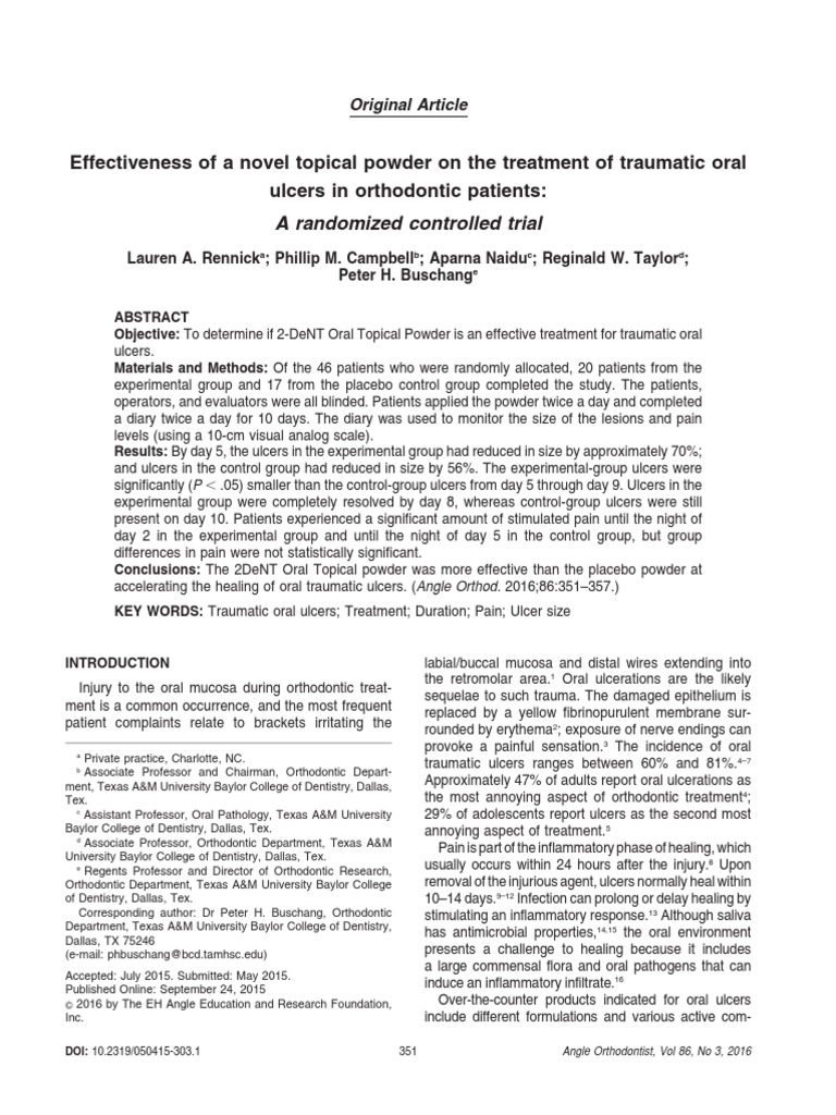 Effectiveness of A Novel Topical Powder On The Treatment of Traumatic ...