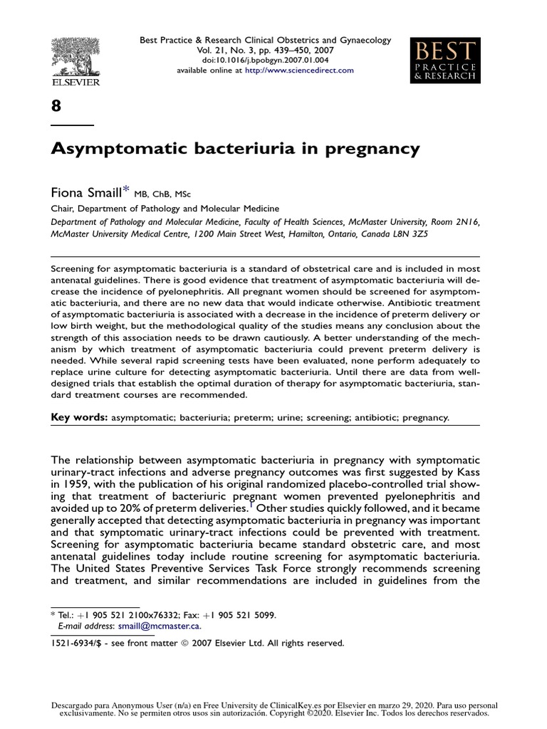 Bacteriuria Asintomatica | PDF | Preterm Birth | Urinary Tract Infection