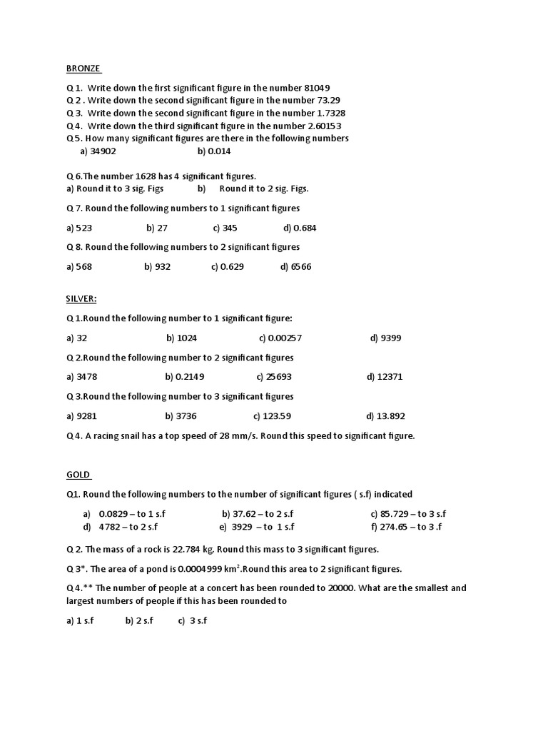 Significant Figures Worksheets | PDF