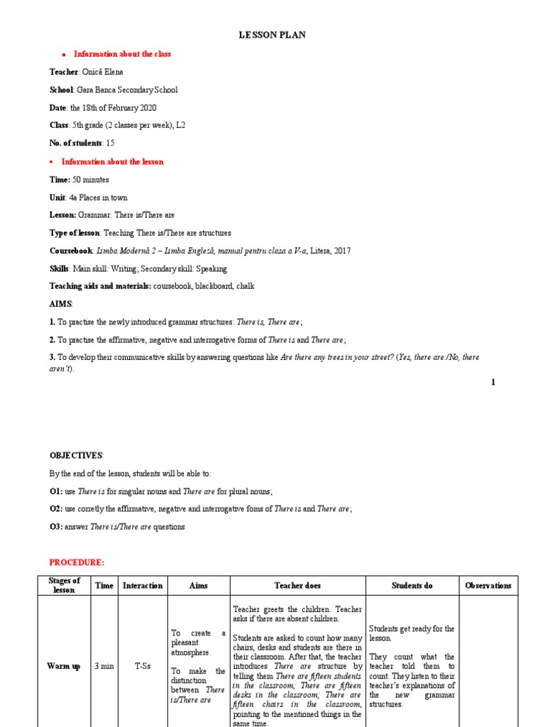 Lesson Plan: Information About The Class | PDF | Question | Classroom