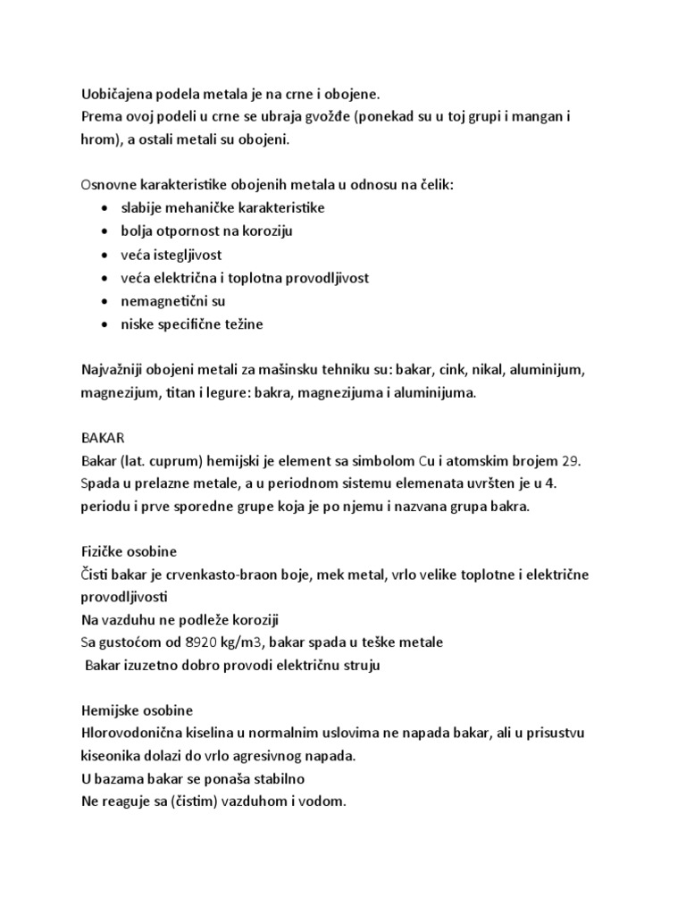 Uobičajena Podela Metala Je Na Crne I Obojene | PDF