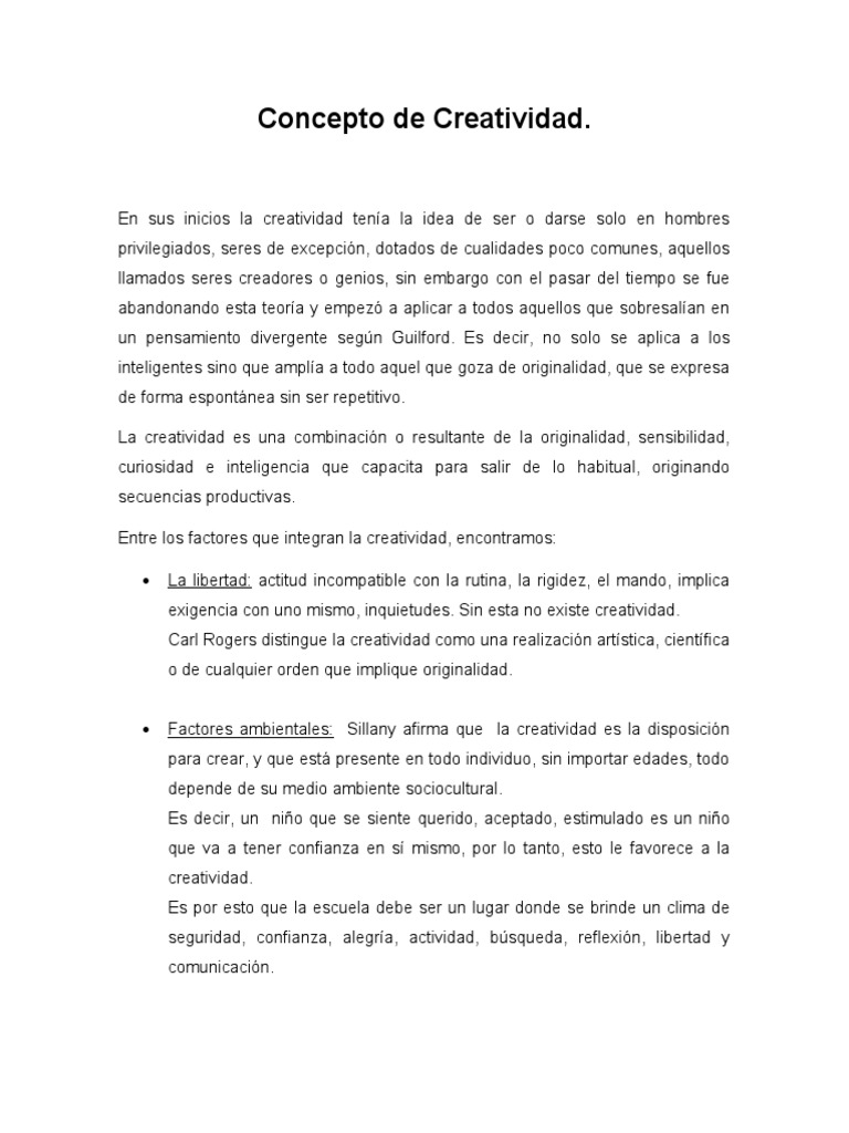 Concepto de Creatividad | PDF | Creatividad | Sicología