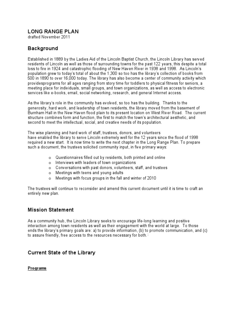 Long Range Plan | PDF | Librarian | Libraries