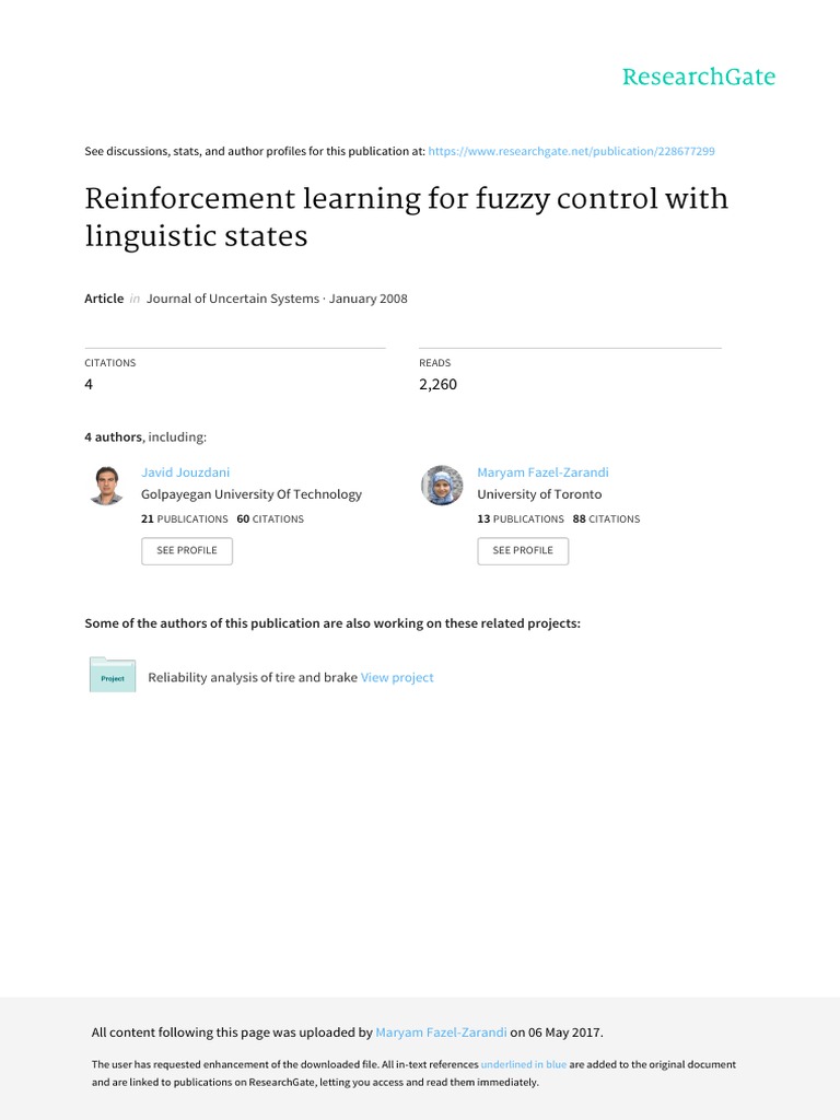 Reinforcement Learning For Fuzzy Control With Ling PDF | PDF | Fuzzy ...