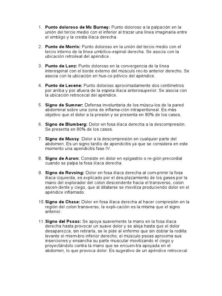 Signos y puntos dolorosos en apendicitis | PDF | Especialidades Medicas ...