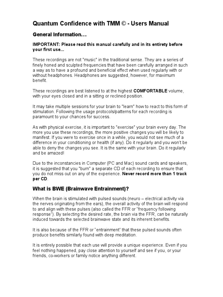 Quantum Confidence With TMM © - Users Manual: General Information | PDF ...