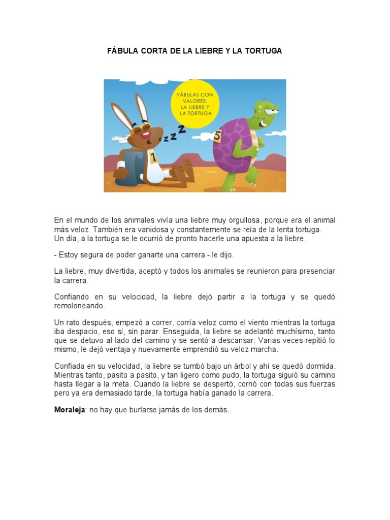 Fábula Corta de La Liebre y La Tortuga | PDF