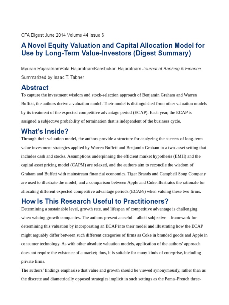 Equity Valuation Model for Investors | PDF | Valuation (Finance ...