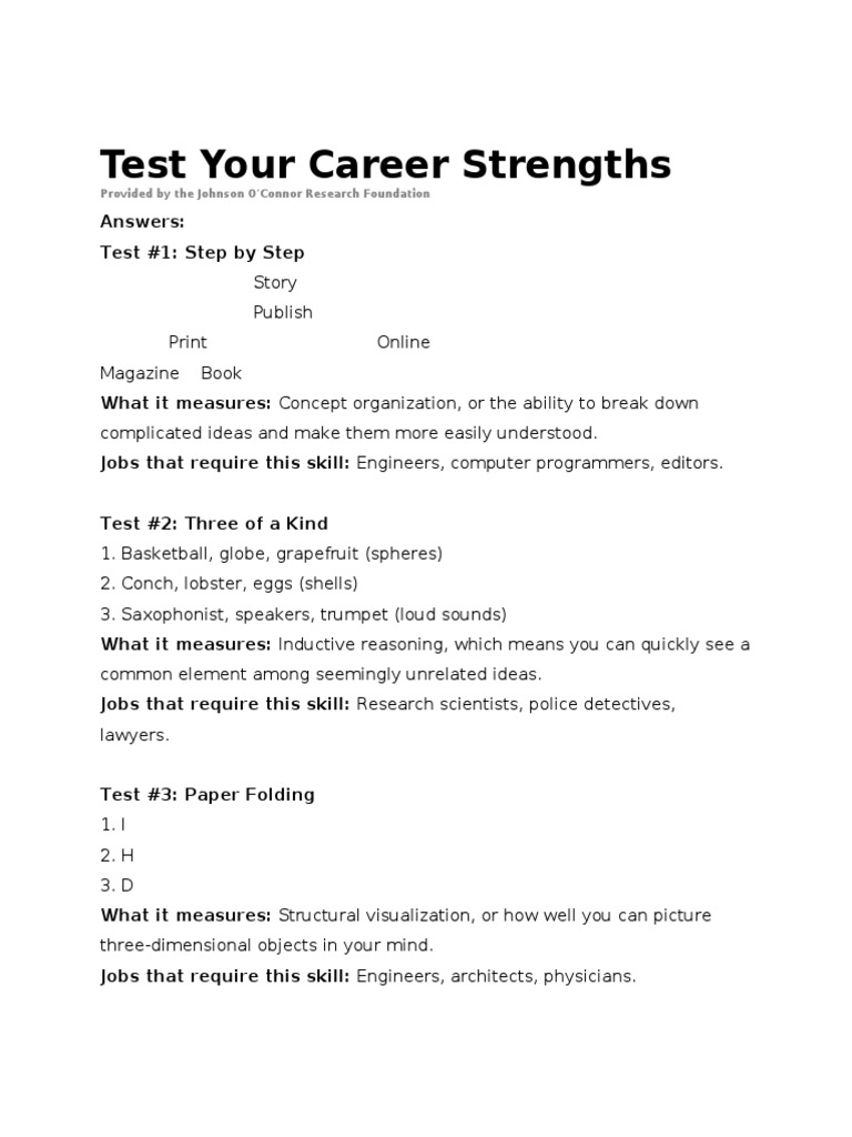 Career Strengths Assessment Tests | PDF