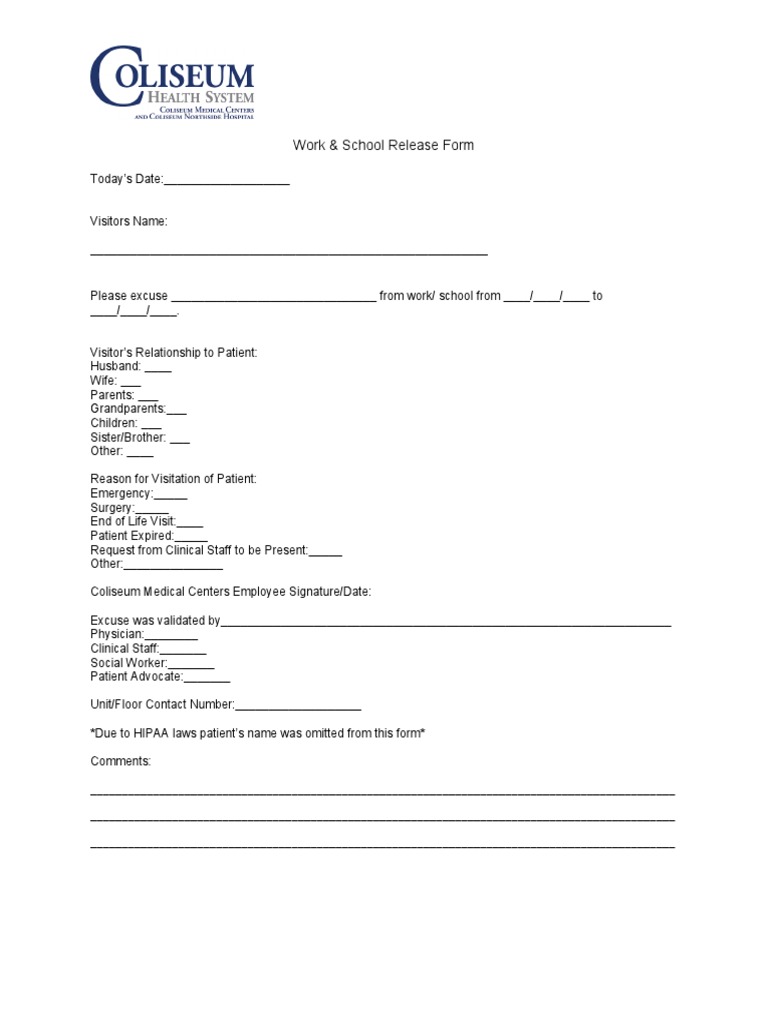 Work School Release Form | PDF