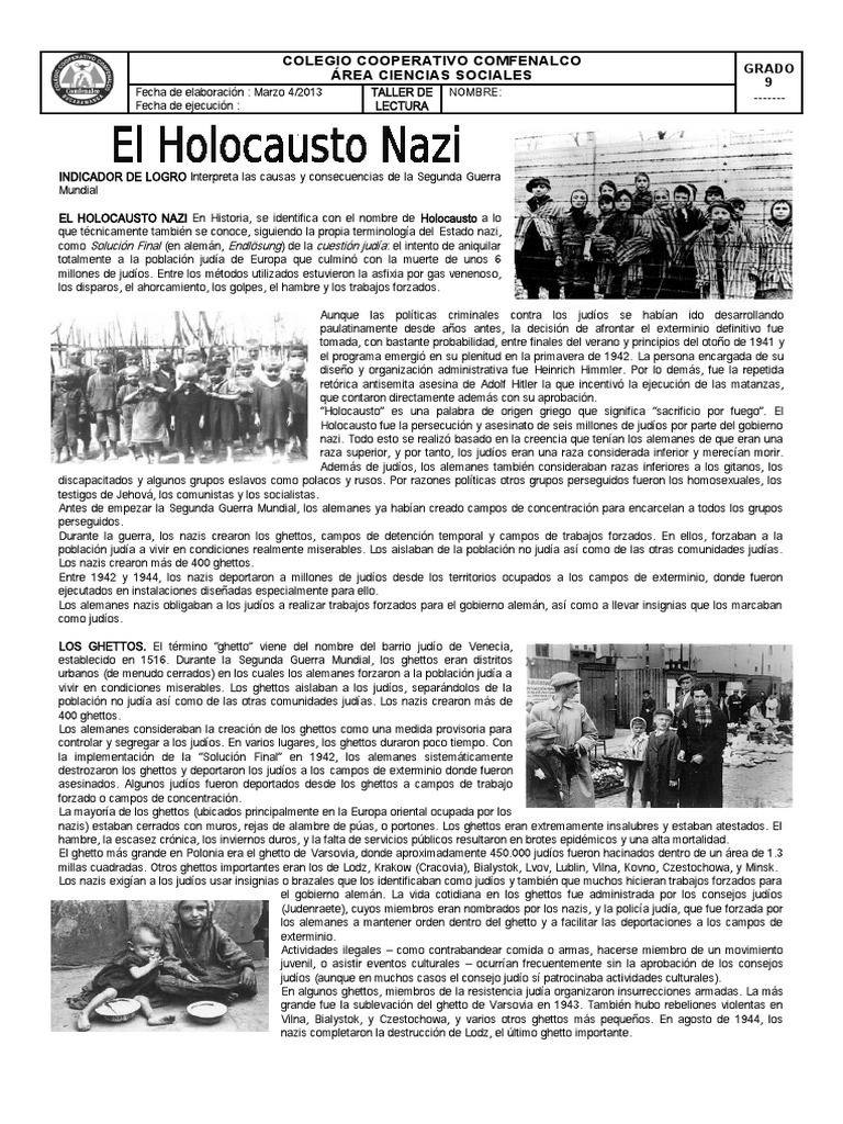 Taller de Lectura Noveno Holocausto 2013 | PDF | El Holocausto | Campo ...