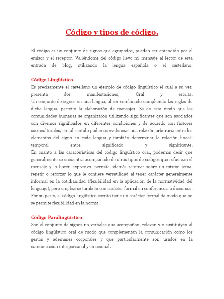 Tipos de Codigos | PDF | Comunicación | Semiótica