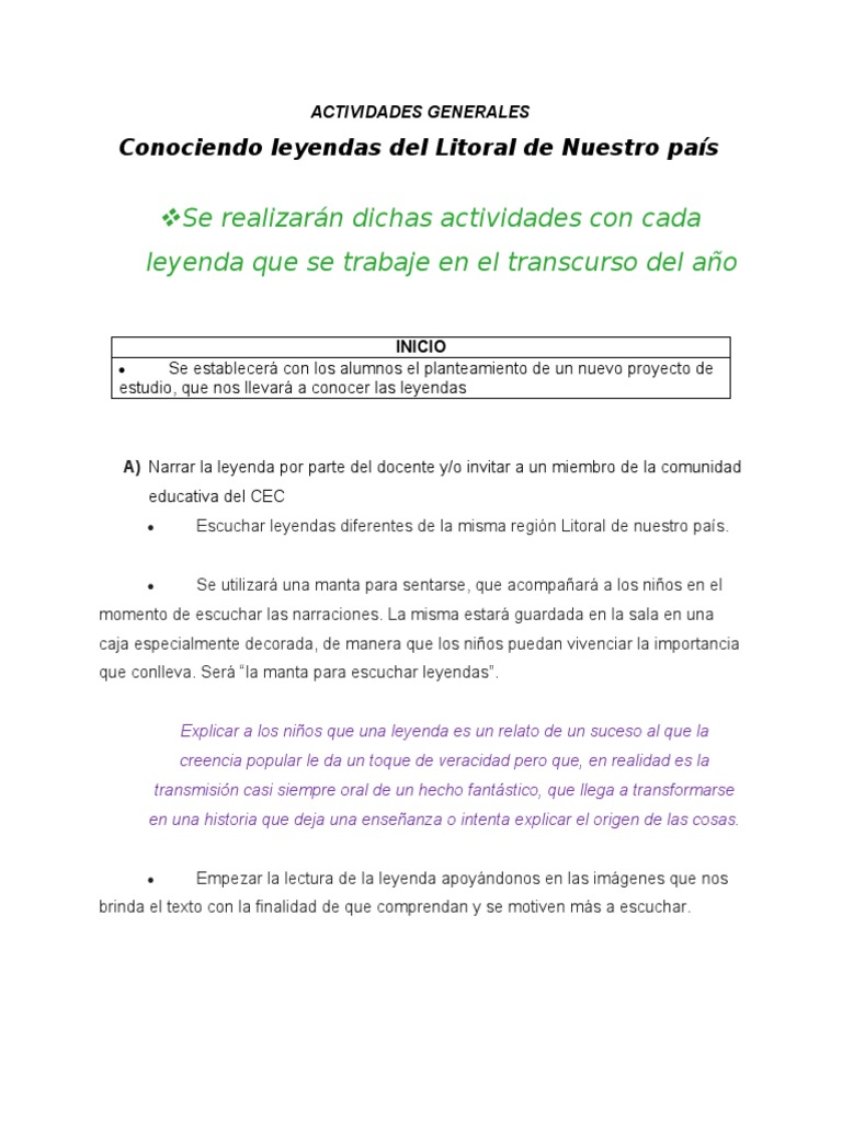 Actividades Generales Leyendas | PDF | Leyendas | Narrativa