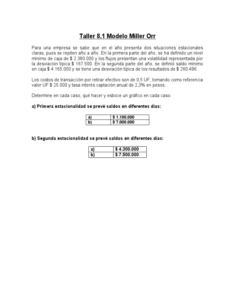 Taller #8.1 Modelo Miller Orr | PDF