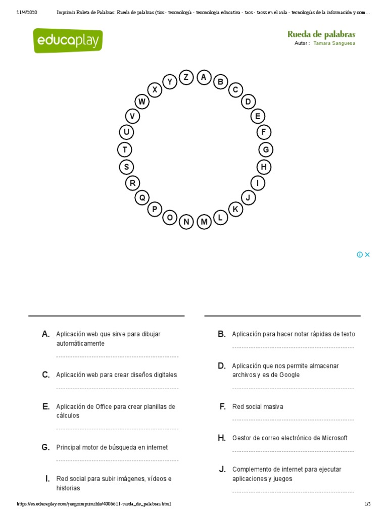 Imprimir Ruleta de Palabras - Rueda de Palabras (Tics - Teconología ...