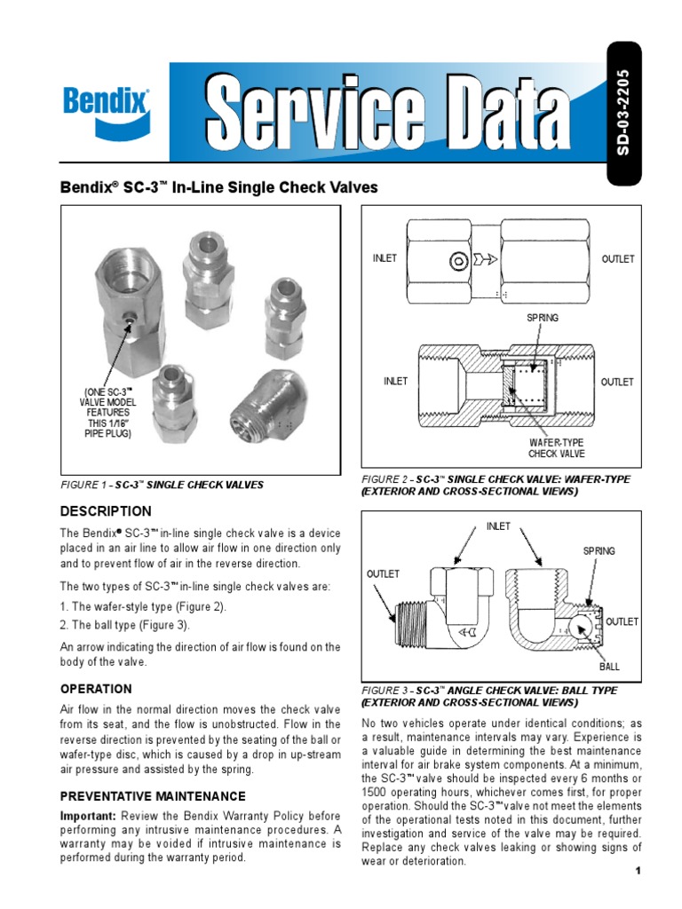 Bendix SC-3 In-Line Single Check Valves: Description | PDF | Valve ...