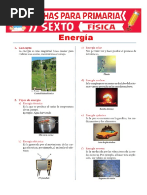 Hojas De Trabajo Sobre Formas De Energía Para Sexto Grado Trabajo De