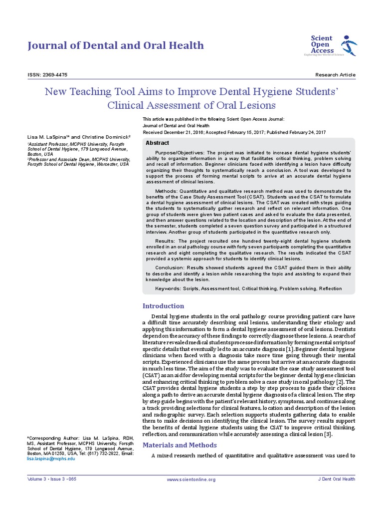 New Teaching Tool Aims To Improve Dental Hygiene Students Clinical ...