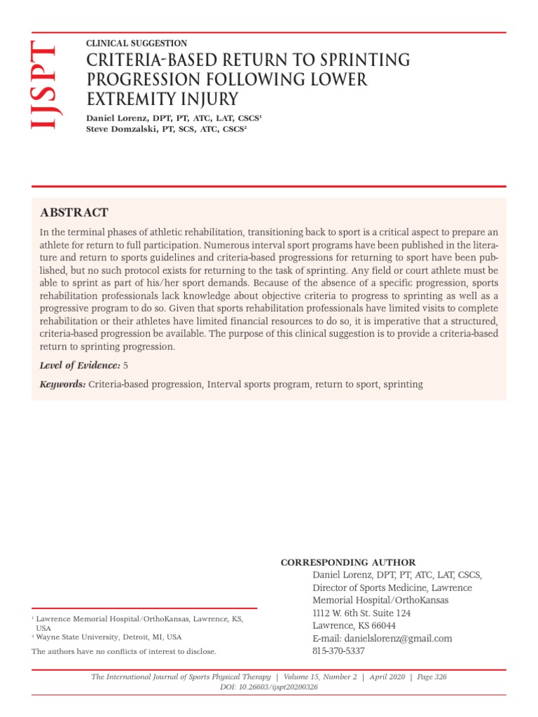Criteria-Based Return To Sprinting | PDF | Physical Therapy | Knee