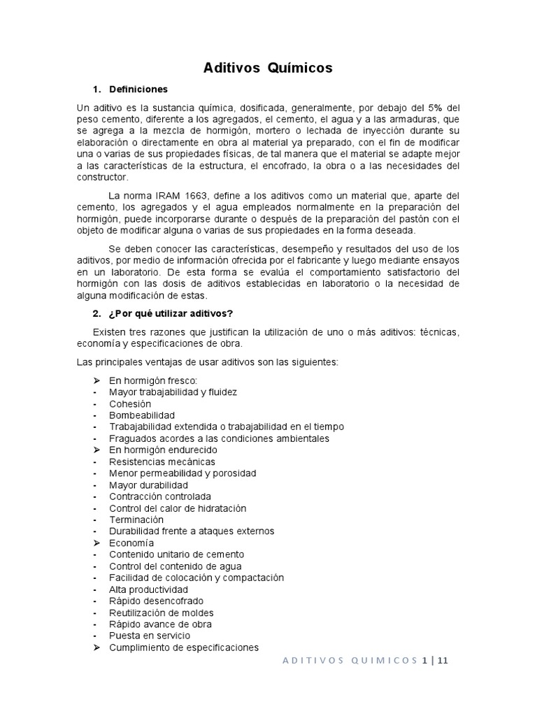 Aditivos Quimicos | PDF | Hormigón | Cemento
