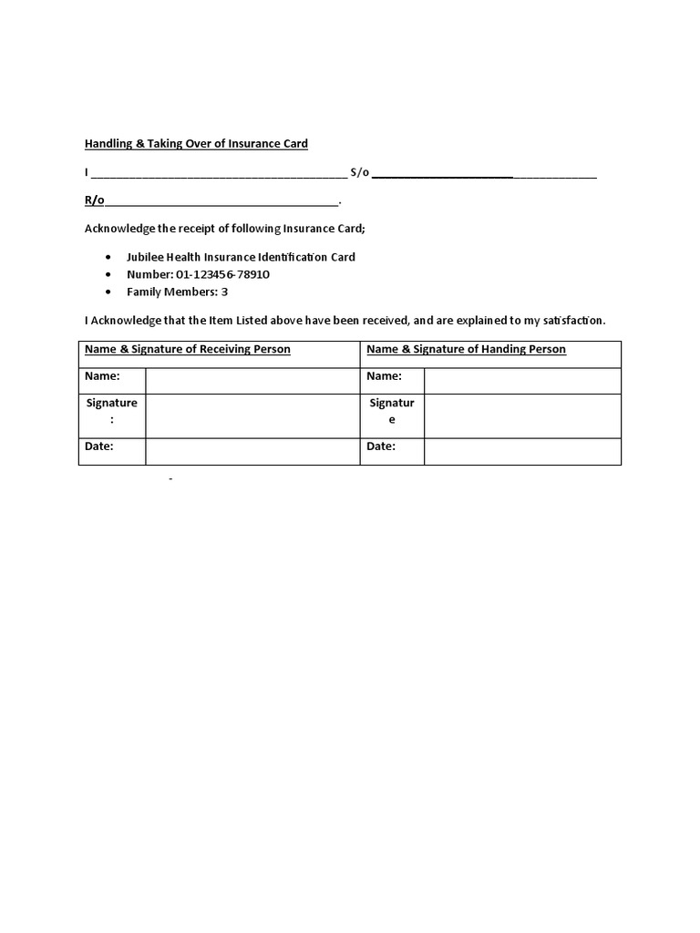 Handling - Company Insurance Card | PDF