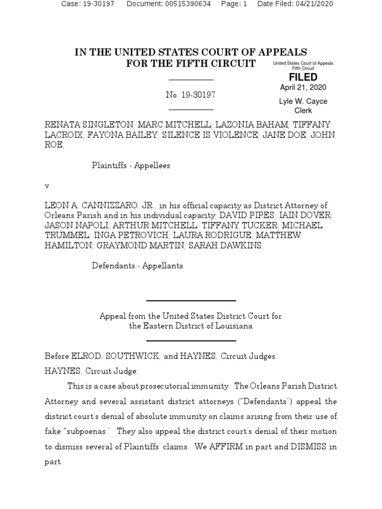 5th Cir. Fake Subpoena Ruling | PDF | Qualified Immunity | Prosecutor