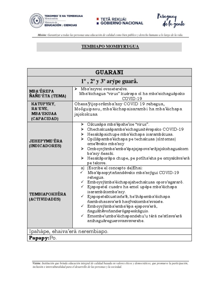 Centro N12 Tarea 1 Guarani Nivel 1, 2, 3, PDF | PDF | Science | Ciencia y Tecnología