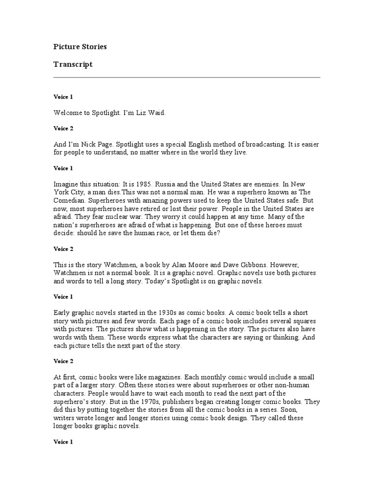 Picture Stories Transcript: Voice 1 | PDF | Writers | Cartoon