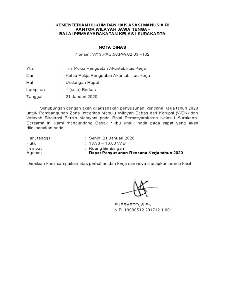 01 Nota Dinas Undangan Rapat Monev Januari 2020 | PDF