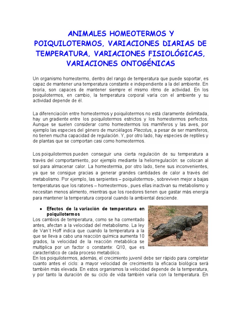 3.5 Animales Homeotermos y Poiquilotermos, Variaciones Diarias de ...
