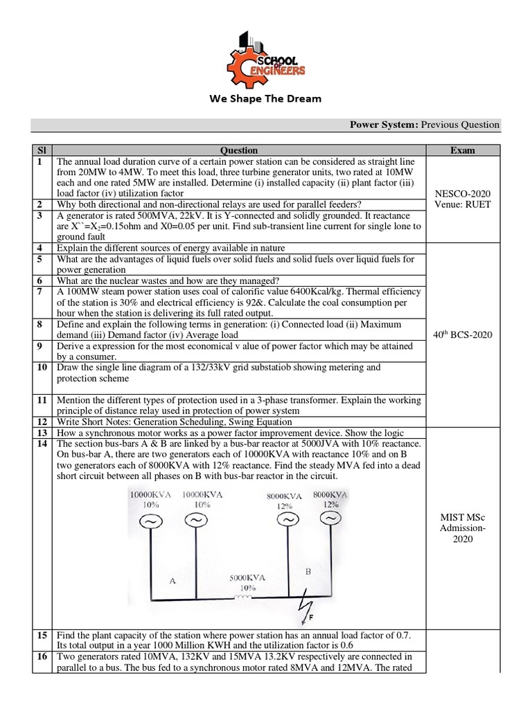 Power System Previous Question PDF | PDF | Power Station | Electrical ...