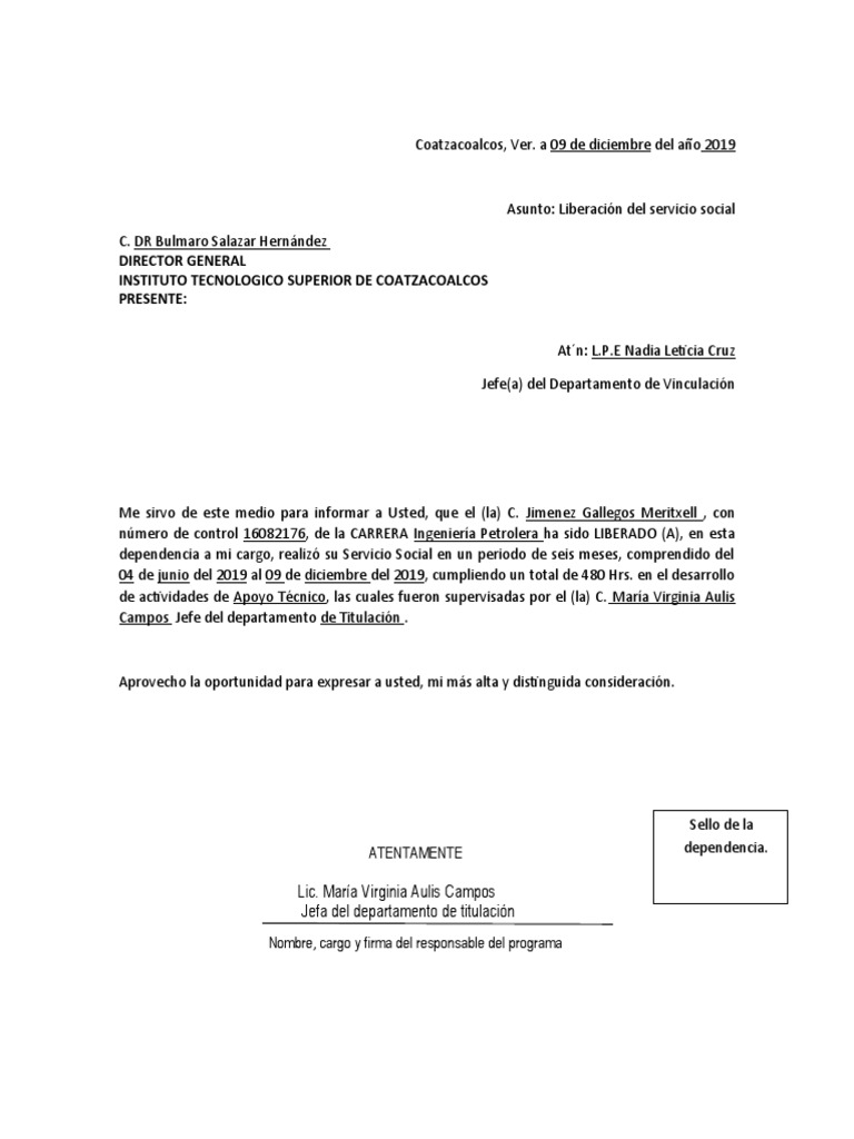 Carta de Liberacion | PDF