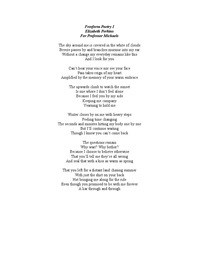 Freeform Poetry I Elizabeth Perkins For Professor Michaels | PDF