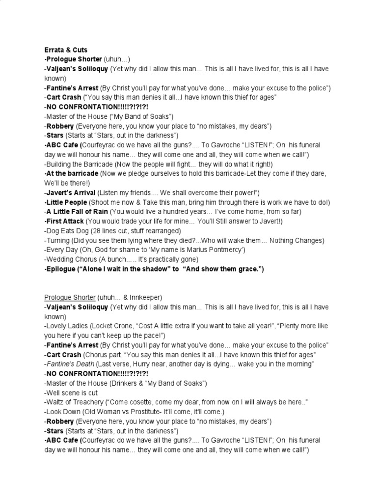 Les Mis School Ed Cuts | PDF | Marius Pontmercy | Les Misérables (Musical)