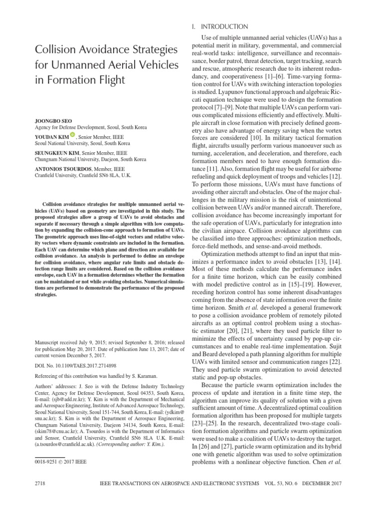 Collision Avoidance Strategies For Unmanned Aerial Vehicles in Formation Flight | PDF ...