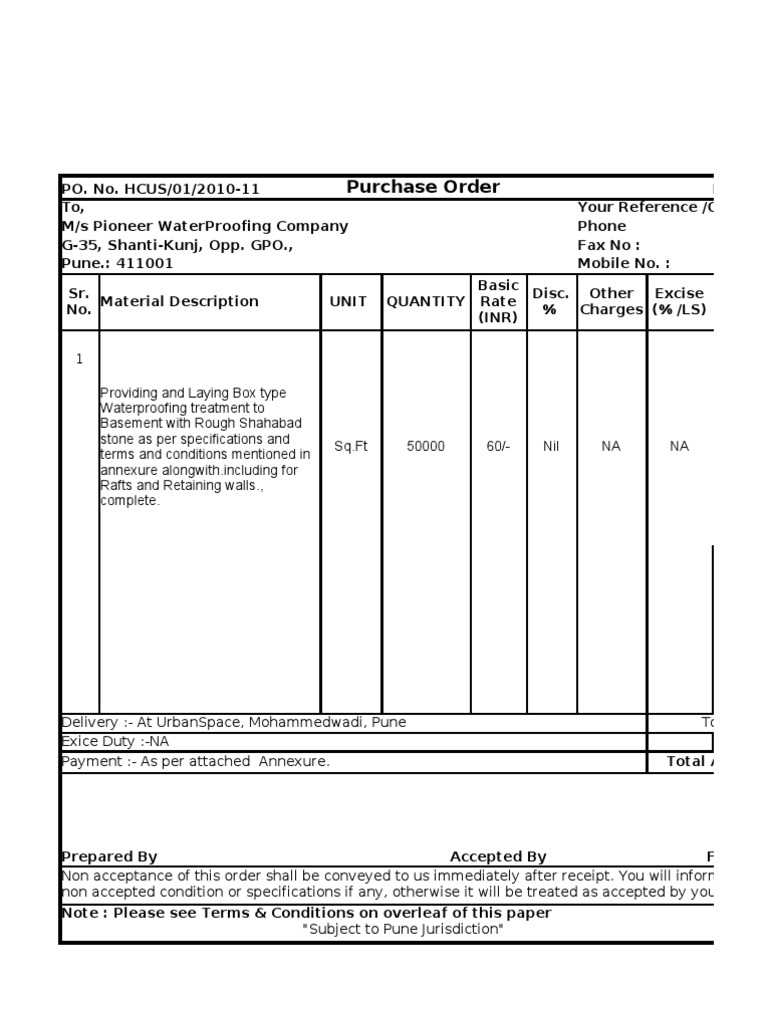 Purchase Order Format