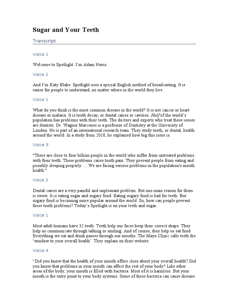 Sugar and Your Teeth | PDF | Oral Hygiene | Dentistry