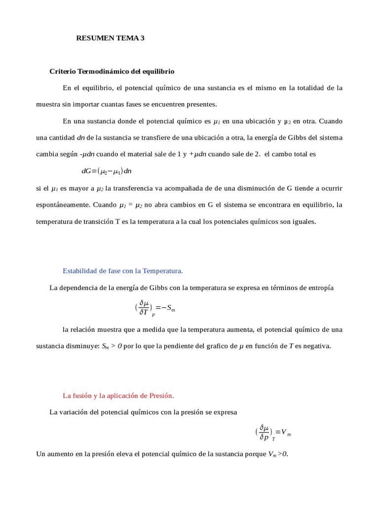 Resumen Tema3 | PDF | Equilibrio químico | Energía libre de Gibbs